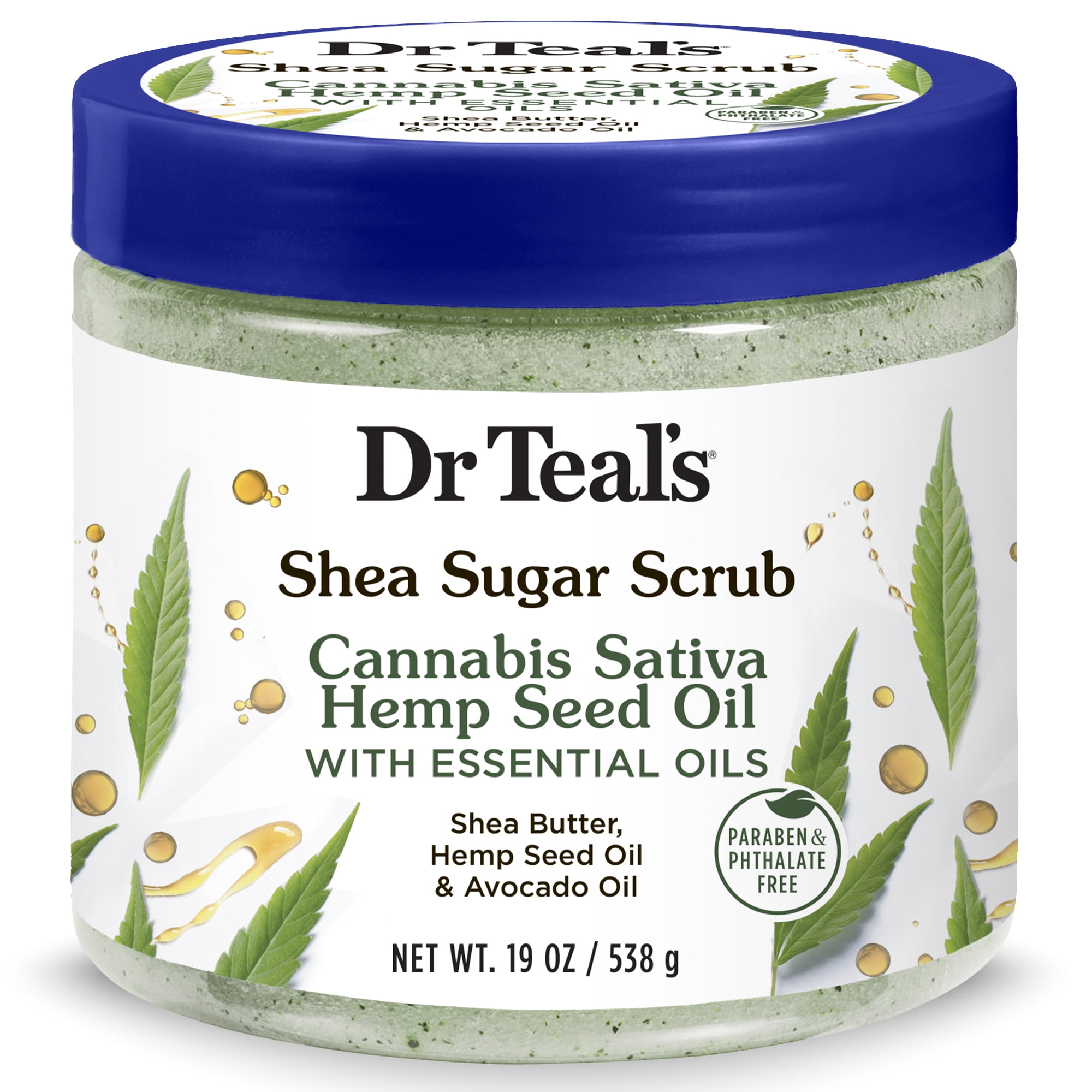 Dr Teal’s Shea Sugar Body Scrub, Cannabis Sativa Hemp Seed Oil with Essential Oils, 19 oz