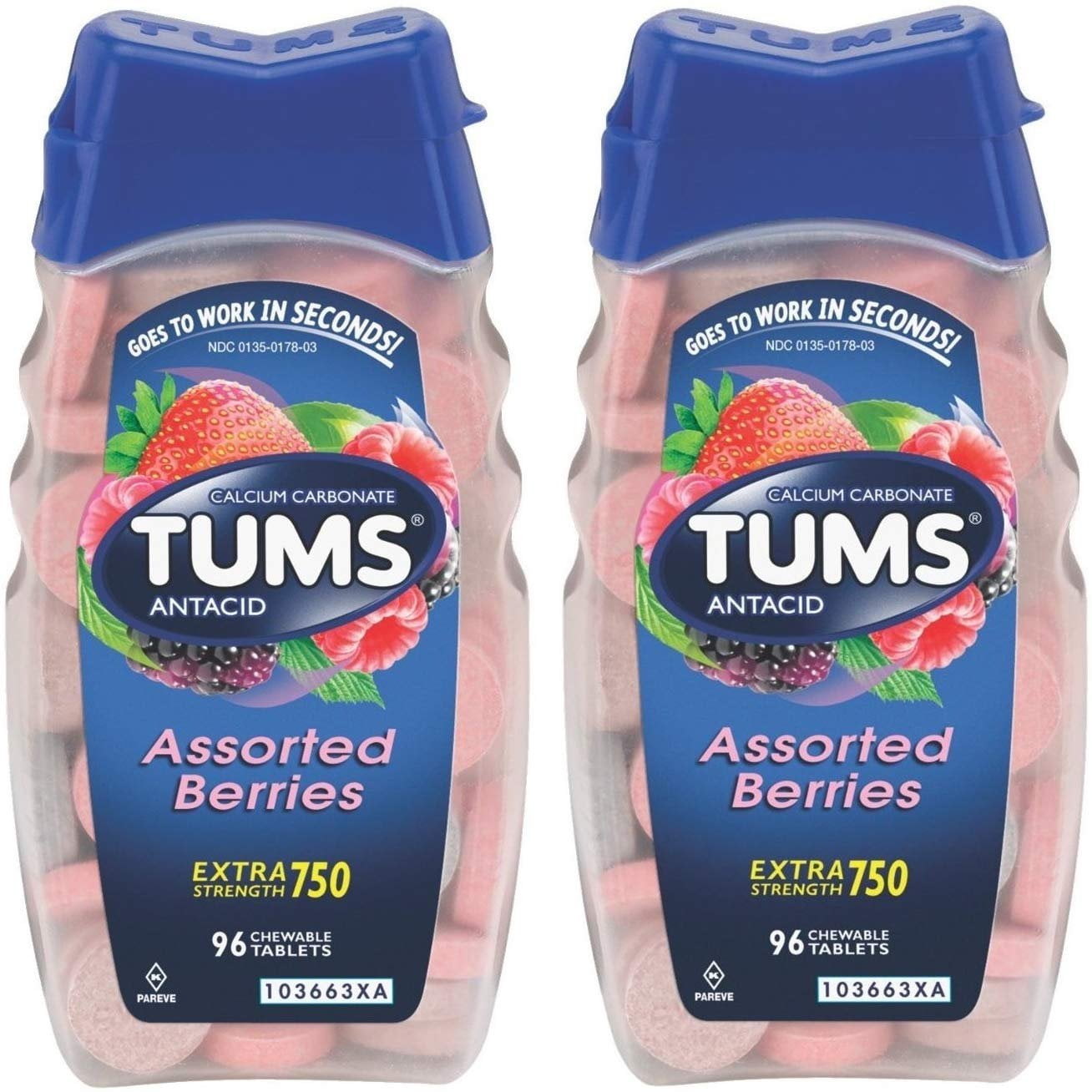 Tums Antacid Chewable Tablets, Extra Strength 750, Assorted Berries ...