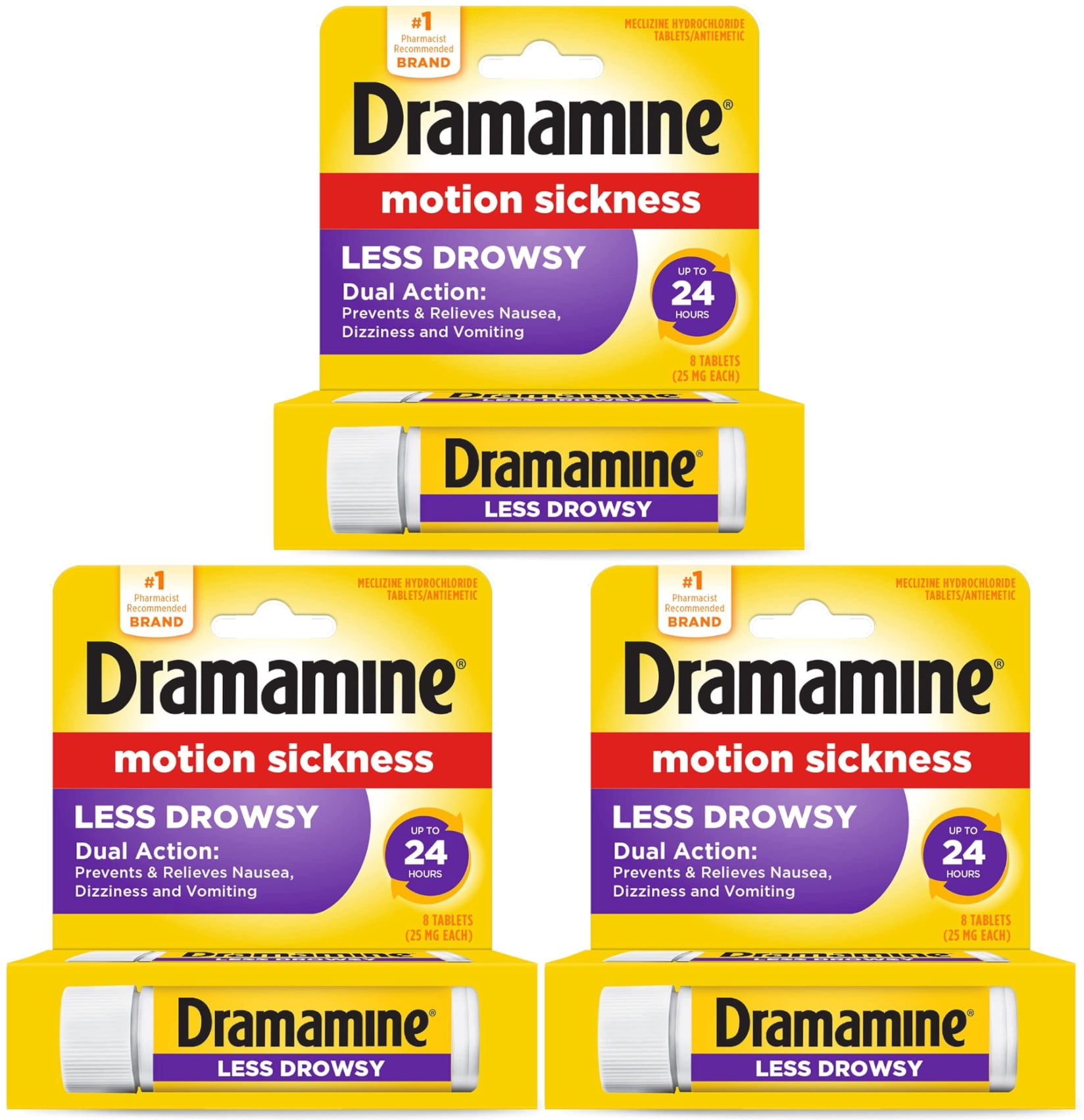 Dramamine Less Drowsy Formula Tablets – 8 Ea, 3 Pack