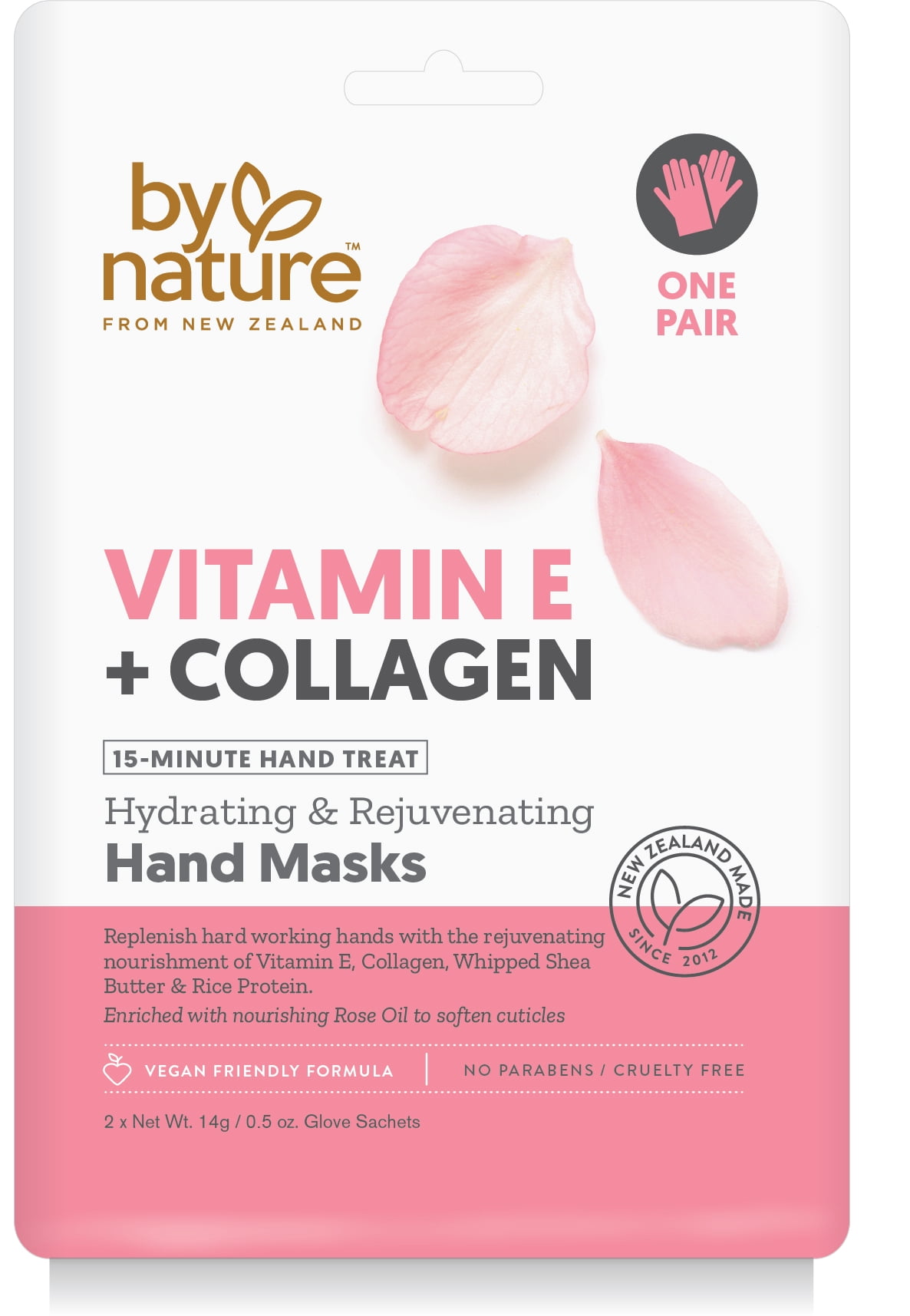 By Nature from New Zealand Vitamin E & Collagen Hand Mask 2pc