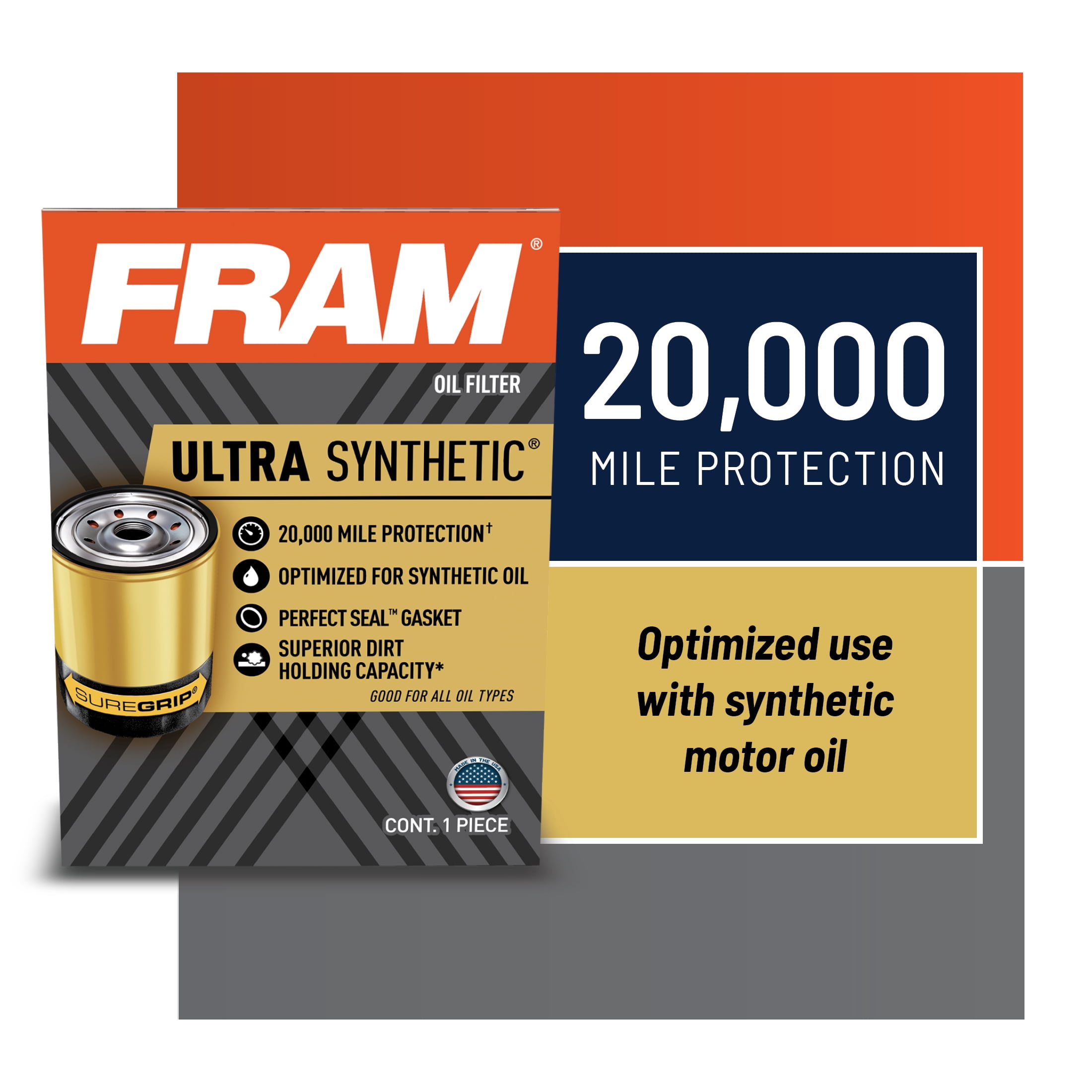 FRAM Ultra Synthetic XG6607 Motor Oil Filter, 20K Mile Replacement Engine