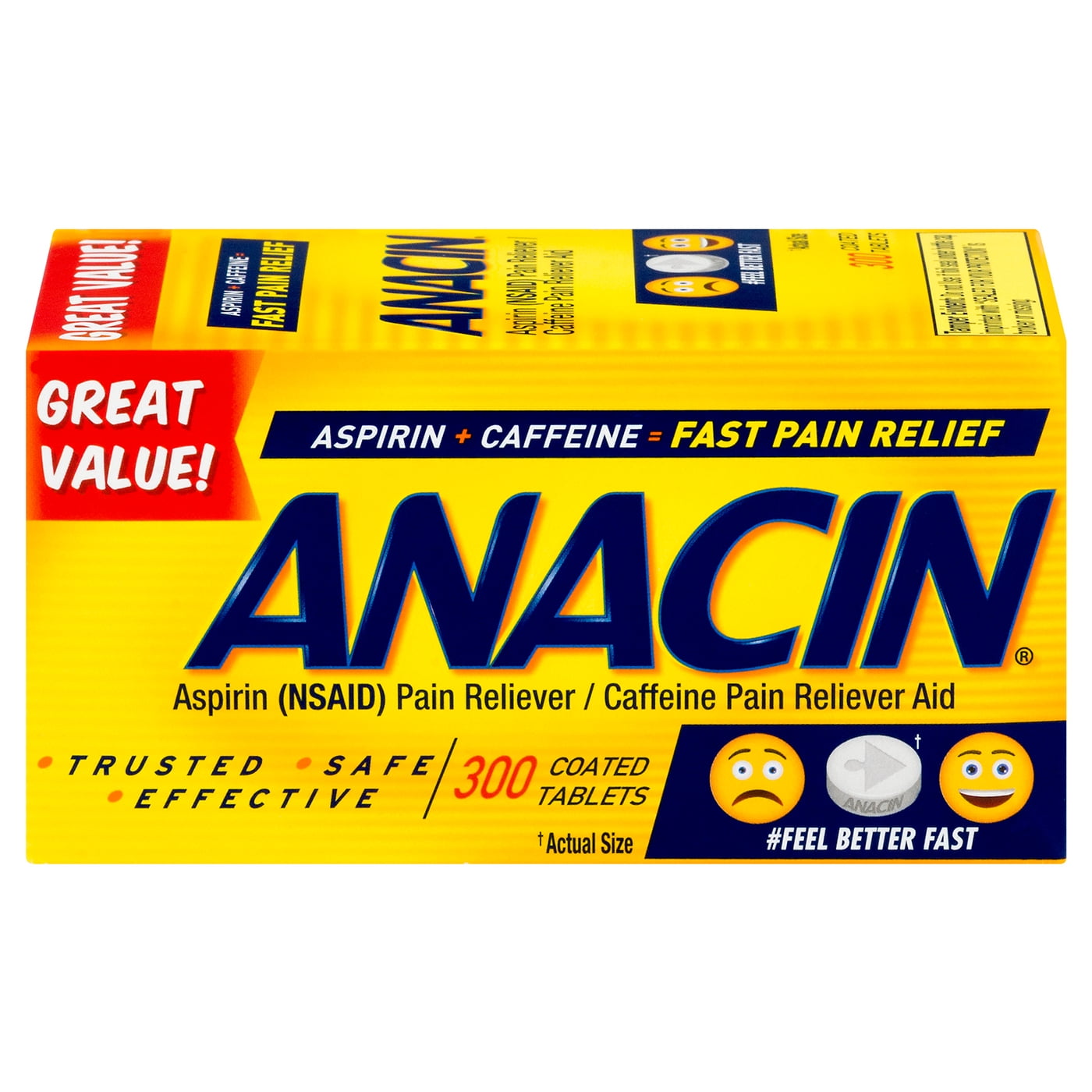 Anacin Fast Pain Relief Pain Reducer Aspirin Tablets, 300 Tablets